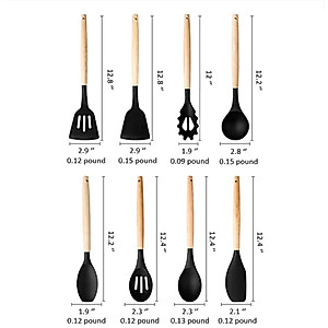Kitchen Cooking Utensils Set, 19 pcs Non-Stick Silicone Cooking Utensils and Knife Sets with Holder,Ultra sharp Chef knives, Scissors and Cutting Board,Heat Resistant,Turner, Spatula,Wooden Handle