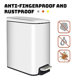 TMTECH 1.3 Gallon/5 Liter Small Trash Can with Lid, Slim Bathroom Step Trash Can with Removable Buckets, Garbage Container Bin for Powder Room, Bedroom, Kitchen, Craft Room, Office - White