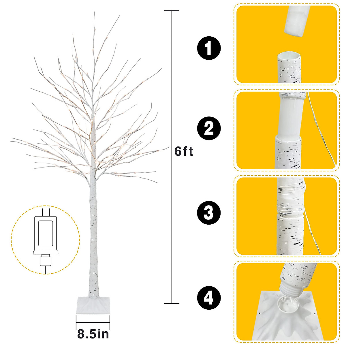 128 Led Easter Birch Tree 6 FT Lighted Twigs LED 8 Lighting Modes Artificial Branches Tree for Home Garden Party Wedding Christmas Decoration (Warm White)