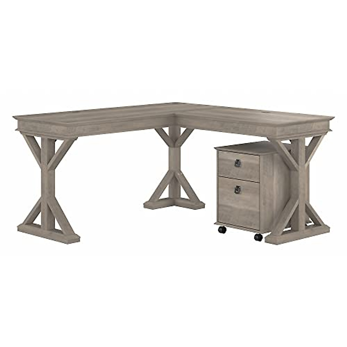 Bush Furniture Homestead Farmhouse L Shaped Desk with Mobile File Cabinet, Driftwood Gray
