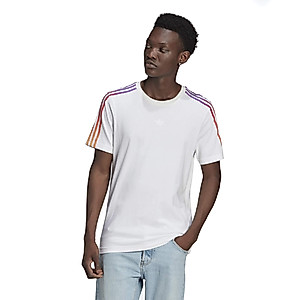 adidas Men's Sportswear 3-Stripes Tee, White/Multicolor, Small