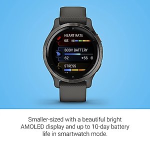 Garmin Venu 2S, Smaller-Sized GPS Smartwatch with Advanced Health Monitoring and Fitness Features, Slate Bezel with Graphite Case and Silicone Band, (010-02429-00) (Renewed)