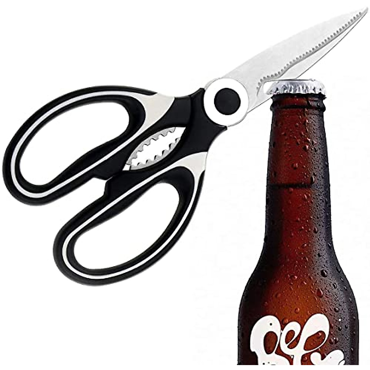 Kitchen Shears Multi Purpose Strong Stainless Steel Kitchen Utility Scissors with Cover Poulry,Fish, Meat, Vegetables Herbs, Bones, Dishwasher Safe (Black)