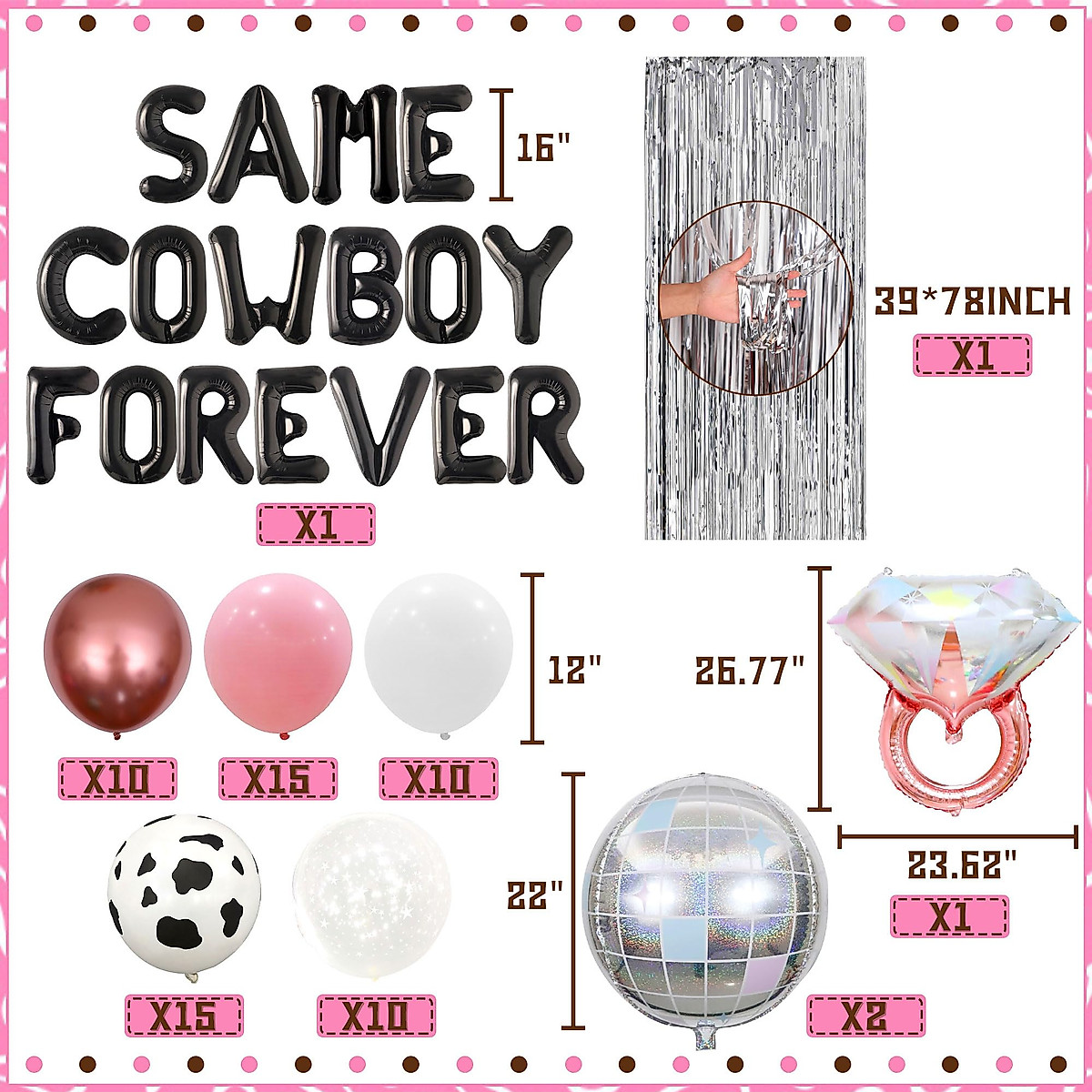 JeVenis Same Cowboy Forever Balloons Same Cowboy Forever Bachelorette Decoration Western Bachelorette Party Decorations Cowgirl Nashville Bridal Shower Supplies
