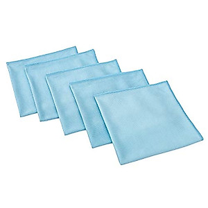 The Rag Company - Premium Window, Glass, Mirror & Chrome Detailing Towels - Professional Korean 70/30 Microfiber Blend, Lint-Free, Streak-Free, 350gsm, 16in. x 16in, Light Blue (5-Pack)