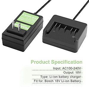 Hanaix Li-ion 18v Battery Charger for Bosch BAT609 BAT609G BAT610G BAT618 BAT618G BAT619 BAT619G BAT620 BAT622 2607336169 2607336170 2607336236 2607336091 2607336092 2607336815