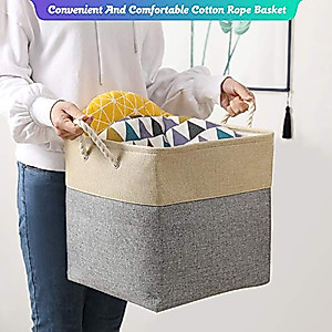 STEPRAGE Storage Bins - Decorative Baskets Foldable Storage Box Cubes with Handles for Organizing Shelf Nursery Home Closet & Office，13(L).13(M) 13(H) - 1Pack, Grey and Beige