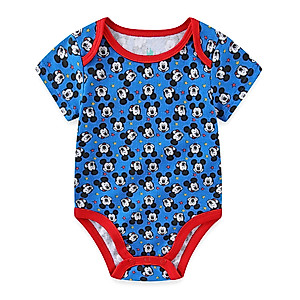 Disney Mickey Mouse, Lion King, and Winnie the Pooh Baby Boys 5 Pack Bodysuits for Newborn and Infants
