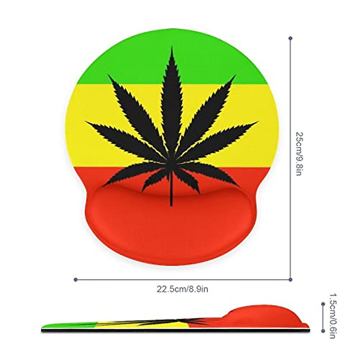 SEPTYK Rasta Flag Marijuana Leaf Pattern Ergonomic Mouse Pad with Wrist Support Rest Gel Non-Slip Rubber Base Mousepad for Computer Laptop Home Office Gaming Pain Relief