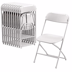 Allpop 10 Pack Plastic Folding Chair, 300lb Capacity, Portable Commercial Chair with Steel Frame for Home Office Wedding Party Indoor Outdoor Events, Stackable, White
