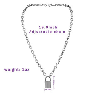 Qiuseadu 7th Moon Lock Pendant Necklace Statement Long Chain Punk Multilayer Choker Necklace for Women (Silver)