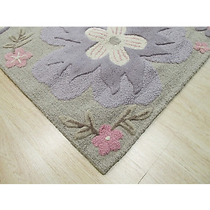 EORC T138GY5X8 Hand-Tufted Wool Kid's Butterfly Rug, 5' x 8', Gray