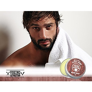 Viking Revolution Beard Balm with Sandalwood Scent and Argan & Jojoba Oils- Styles, Strengthens & Softens Beards & Mustaches - Leave in Conditioner Wax for Men (1 Pack)