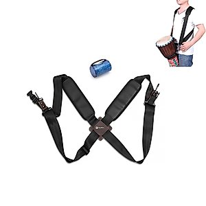 StylNio Djembe Shoulder Strap - Adjustable African Drum Sling - Thick Padded Percussion Instrument Belt - Includes Rhythm Ring Shaker