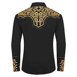 SALVAJE OESTE Embroidered Western Cowboy Shirts for Men Snap Button Long Sleeve Shirt with Western Cowboy Embroidery Black-Yellow