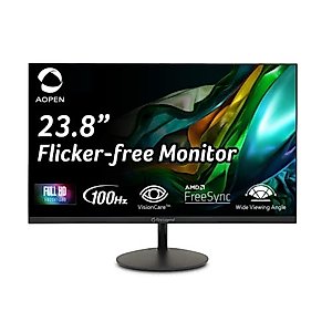 AOPEN 24SA2Y Hbi 23.8" Full HD (1920 x 1080) Zero-Frame Gaming Office Monitor | AMD FreeSync Technology | Ultra-Thin Stylish Design | 100Hz | 1ms-TVR | Low Blue Light | Tilt | HDMI & VGA Ports,Black