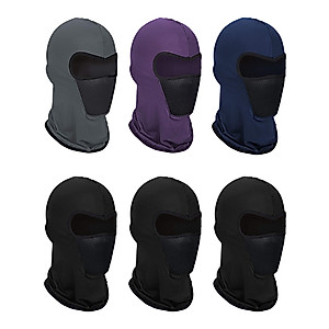 6 Pieces Summer Balaclava Face Mask Breathable Sun Dust Protection Mask Long Neck Cover for Outdoor Activities (Grey, Purple, Black, Navy Blue)