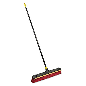 Quickie 24-Inch Knockdown 2-in-1 Multi-Surface Push Broom with Squeegee, Black/Red (6352ZQK)