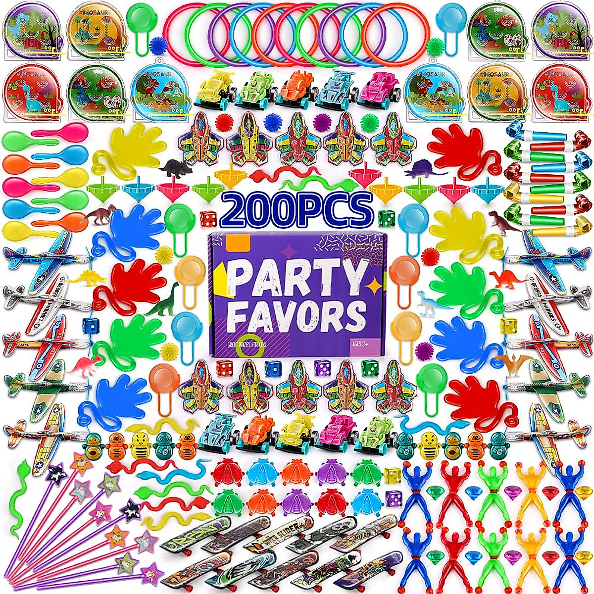 Amy&Benton 200PCS Goodie Bag Fillers Party Favors for Kids Birthday Pinata Filler Toy Assortment Prizes for Kids Classroom Rewards