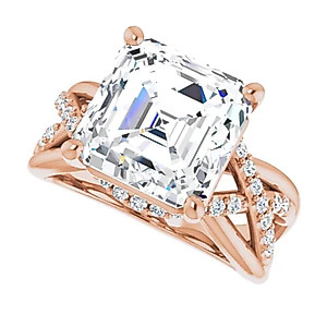 Handmade 10K Gold 5 CT Asscher Cut VVS1 Colorless Moissanite Engagement Rings for Women Bridal Set Moissanite Wedding Rings for Gifts (Rose Gold, 6)