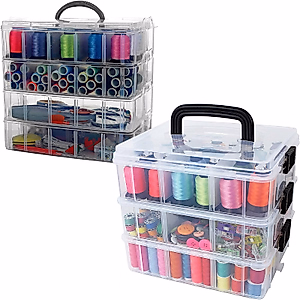 Bins & Things Stackable Storage Container Bundle with 18 & 40 Adjustable Compartments - Clear - Craft Storage/Craft Organizers and Storage - Bead Organizer Boxes/Art Supply Organizers