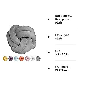 FUB Short Plush Knot Ball Pillow, Waist Cushion Pillow Home Decoration Plush Throw Pillow Cushion for Sofa Car Office Decor, Grey, 7x7''