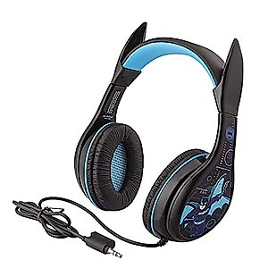 eKids Batman Kids Headphones, Adjustable Headband, Stereo Sound, 3.5Mm Jack, Wired Headphones for Kids, Tangle-Free, Volume Control, Childrens Headphones Over Ear for School Home, Travel