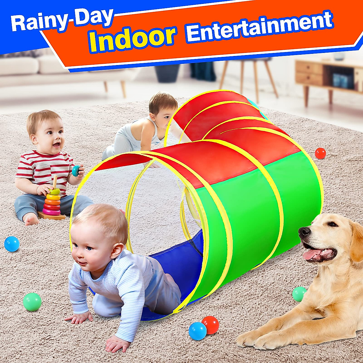 Hoohtoot Kids Crawl Through Play Tunnel, Pop Up Baby Play Tunnel for Toddlers, Game Toy Play Tent for Girl or Dog Cat Pet Tunnel
