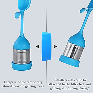 KITCHENDAO 2 in 1 Silicone Extra Fine Mesh Tea Infuser Filter with Integrated Spoon, Anti-floating Tea Steeper, Stainless Steel Tea Diffuser Strainer for Loose Leaf Tea, BPA Free, 2 Pack