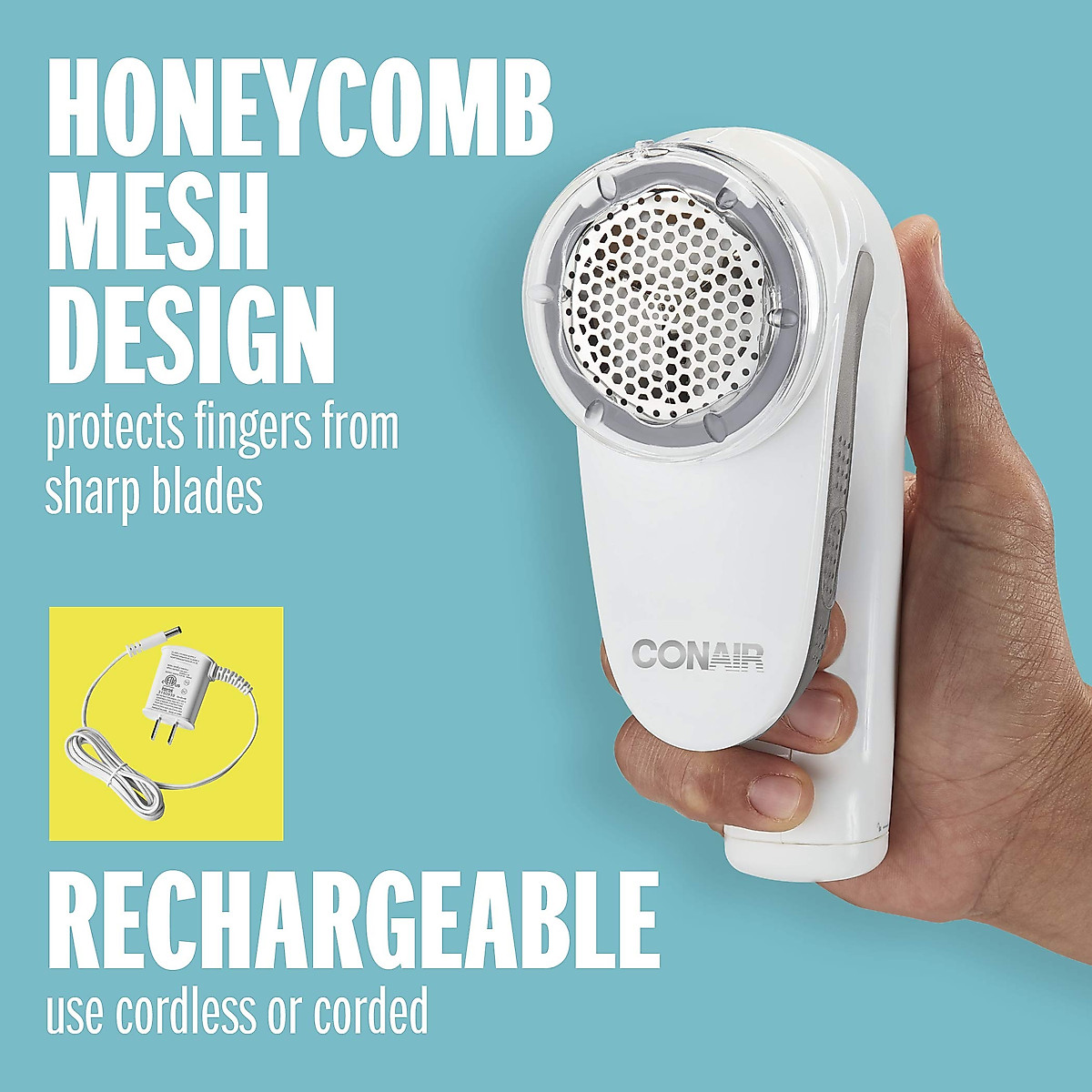 Conair Fabric Shaver and Lint Remover, Rechargeable Portable Fabric Shaver, White