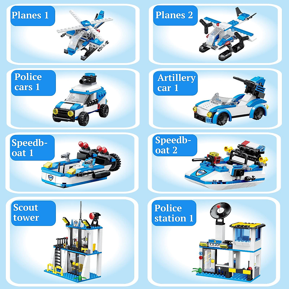 Hodlvant City Police Station Building Sets, Police Station Mobile Command Center Building Blocks Kit with Artillery car & Cop Patrol Car & Helicopter Toy, STEM Toys Set for Boys Girls Aged 6 7 8 9 +