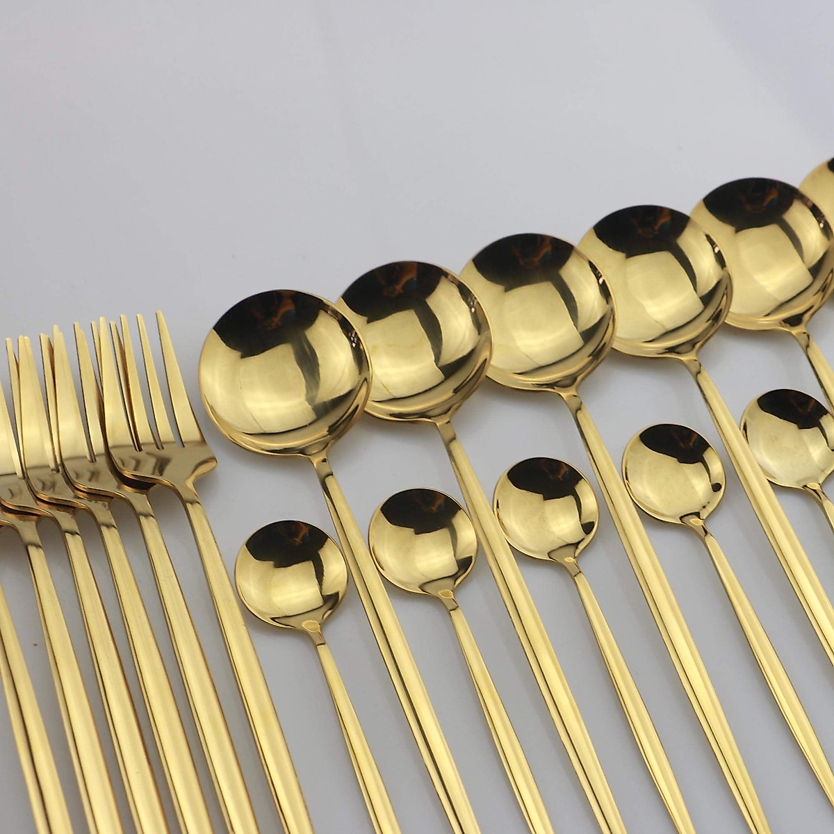 JANKNG 24-Piece Flatware Set, 18/0 Stainless Steel Knife Fork Spoon Teaspoon Silverware Set, Service for 6, MIrror Gold