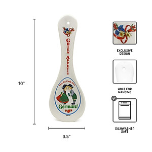 E.H.G - Decorative Ceramic Kitchen Spoon Rest, Guten Appetit' German Kissing Couple Design, 1x3.5x10 Inches - Kitchen Essentials, Kitchen Utensil Holder, Spoon Rest for Stove Top.