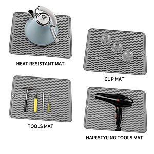 Better-Love Silicone Dish Drying Mat for Multiple Usage,Coffee Mat,Easy clean,Eco-friendly,Heat-resistant Silicone Mat for Kitchen Counter or Sink,Refrigerator or Drawer liner Grey L 16x12 inches