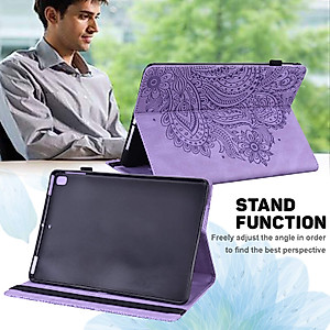 UUcovers for Kindle Fire HD 8 Case 8th/7th/6th Generation (2016/2017/2018) with Stand/Pencil Holder/Pockets [Embossed Pattern] PU Leather Folio Magnetic Wallet Shockproof Cover, Purple Peacock Flower