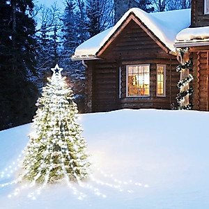 MESHUBA Star String Lights Outdoor Patio Decoration 317 LED Waterfall Christmas Tree Lights Indoor Outside Decoration Lights for Party, Yard, Garden, Holiday, Home Décor, White