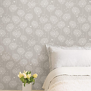 NuWallpaper NU1651 Dandelion Grey Peel & Stick Wallpaper, Neutral