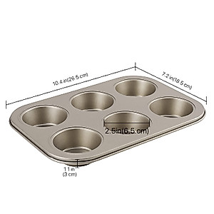 Flexzion Muffin Tray Cupcake Baking Pan 2 Pack, 6-Cup Nonstick Carbon Steel Muffin Tins Non-Stick Cupcake Tin Bakeware Accessories for Baking Cupcakes Muffin Brownies Snacks, Easy Clean, Fridge Safe