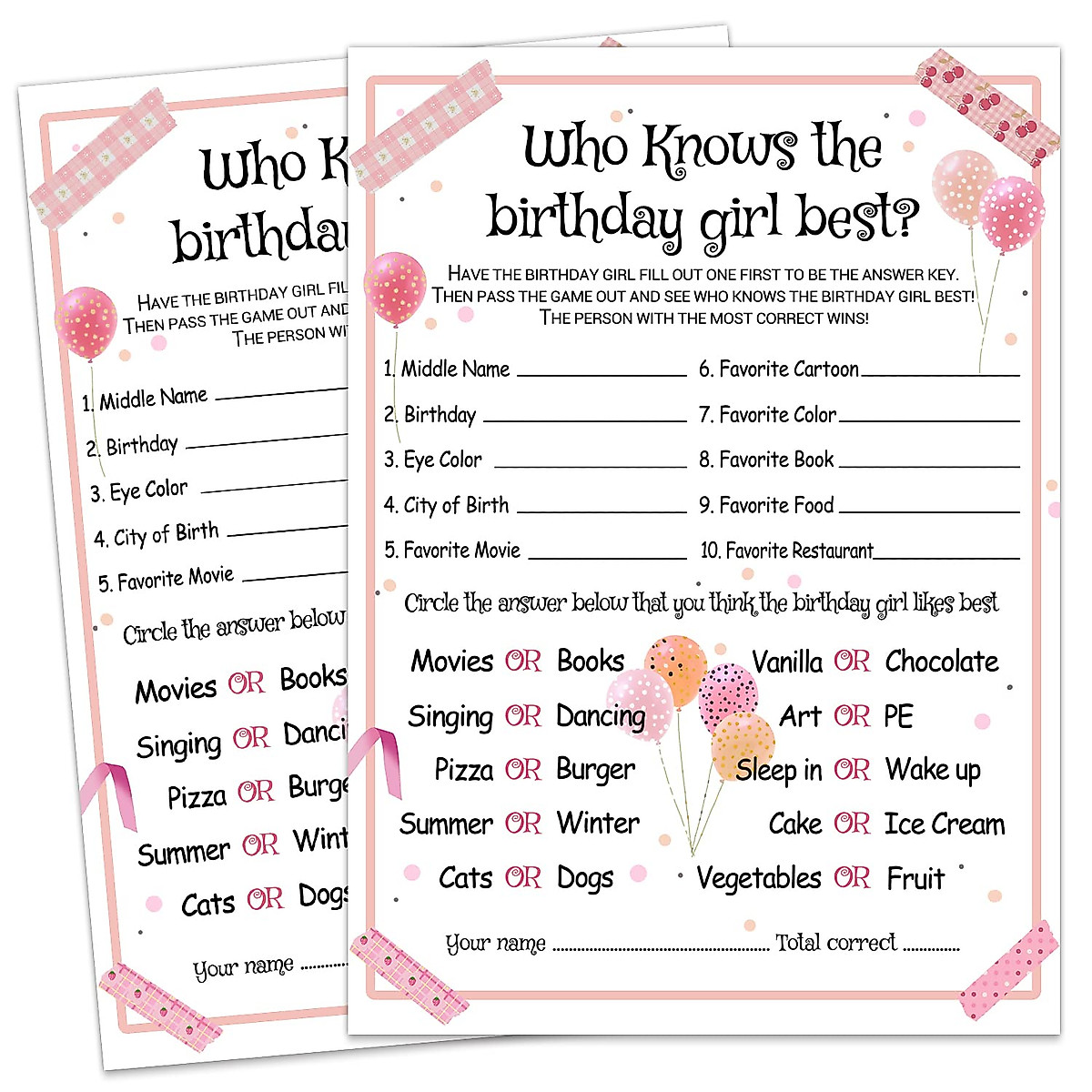 Who Knows The Birthday Girl Best - Birthday Girl Party Game - Girl Birthday Party Activity Notebook Themed Party Activity and Idea - Girl Birthday Supplies, Activity, Decorations - 20 Game Cards