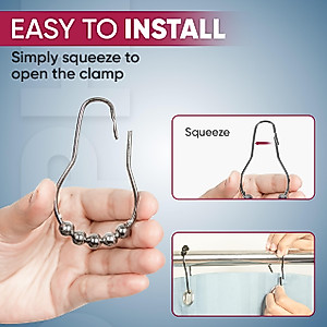 Shower Curtain Hooks Rust Proof (Set of 12) - Stainless Steel Shower Curtain Rings - Anti Slip Roller Balls for Easy Glide (Secure Lock Hooks, Polished Nickel)