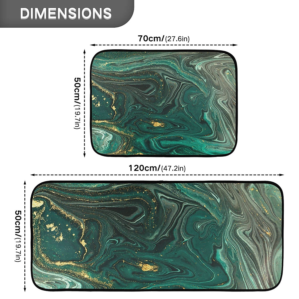 J JOYSAY Green Marble Kitchen Rugs and Mat 2 Pieces Set Cushioned Anti Fatigue Kitchen Mat Non Slip Comfort Standing Rug Washable Farmhouse Decor for Sink Table Fridge Fall
