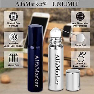 ALFAMARKER Unlimit - Pheromone Cologne for Men - Men`s Pheromone Oil Perfume Set 2x5 ml - Great Holiday Gift - Long-Lasting Scent