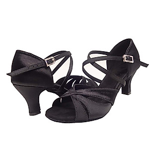 Women's Latin Dance Shoes Female's Ballroom Salsa Dance Shoes with 2.5" Heel(A-Style Black Size 8.5)