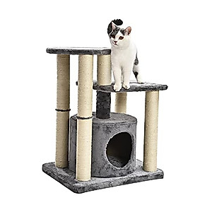 Amazon Basics Small Cat Tree Tower With Condo And Scratching Post - 26 x 19 x 31 Inches, Gray