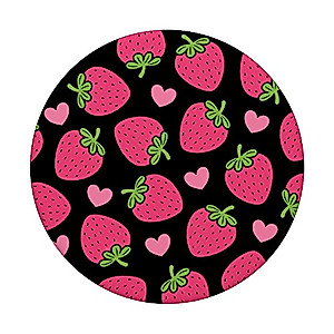 Cute Pink Strawberry Heart Pattern Strawberries Black PopSockets Swappable PopGrip