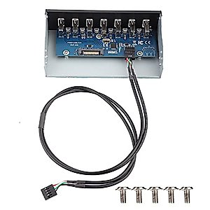 7 Port USB Hub Drive Bay,USB Hub Box Panel,USB2.0 Lossless Data Transmission USB Hub Drive Panel with 9pin-9pin Cable,Front Panel Hub for Scanner, Typewriter, Digital Camera