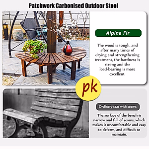 Outdoor Tree Bench,Wooden Semicircular Garden Bench Weatherproof Wrap Around Park Bench Semi Circle Garden Benches for Yard/Porch/Lawn/Patio (1pcs)