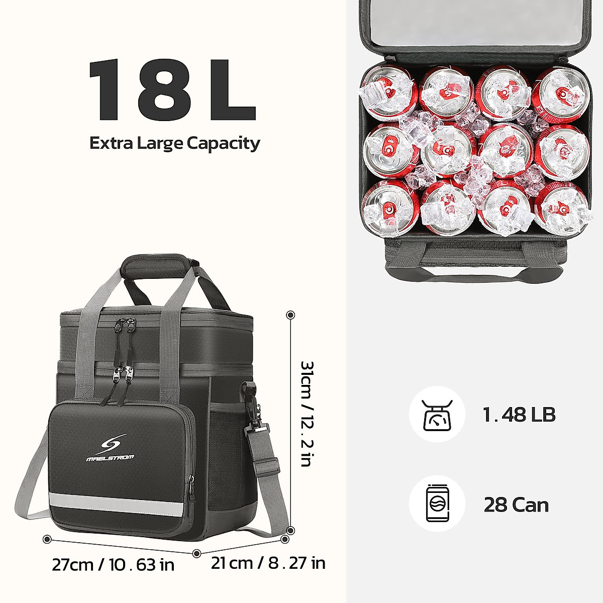 Women/Men,Reusable Lunch Box for Men,Insulated Lunch Cooler bag for Adults Kids,Collapsible Leakproof Lunch Tote Bag for Work Office School Picnic Beach-Medium,Grey