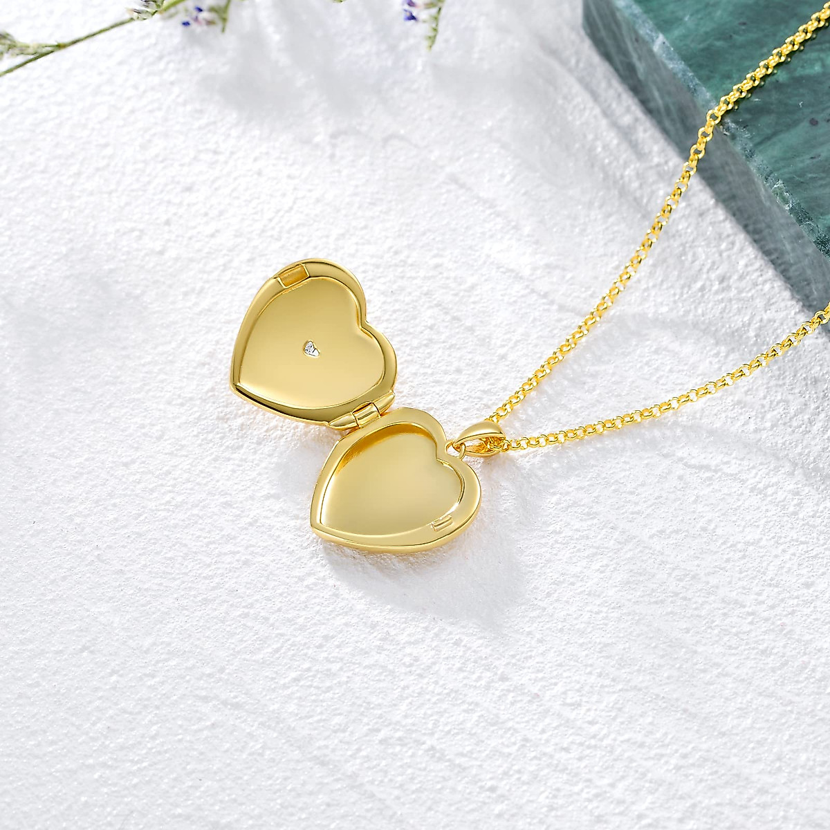 SOULMEET 18K Plated Gold Cross Birthstone April Simulated Crystal Locket Necklace That Holds 1 Picture Photo Locket Gift (Locket only)