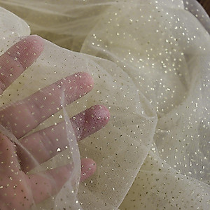 SHAYUAN 60" x 8 Yards Glitter Tulle Fabric Rolls for Bridal Veil Tutu Skirts Tulle Bolt Ribbons DIY Sewing Crafts Wedding Arch Bridal Showers Decoration Photography - Champagne